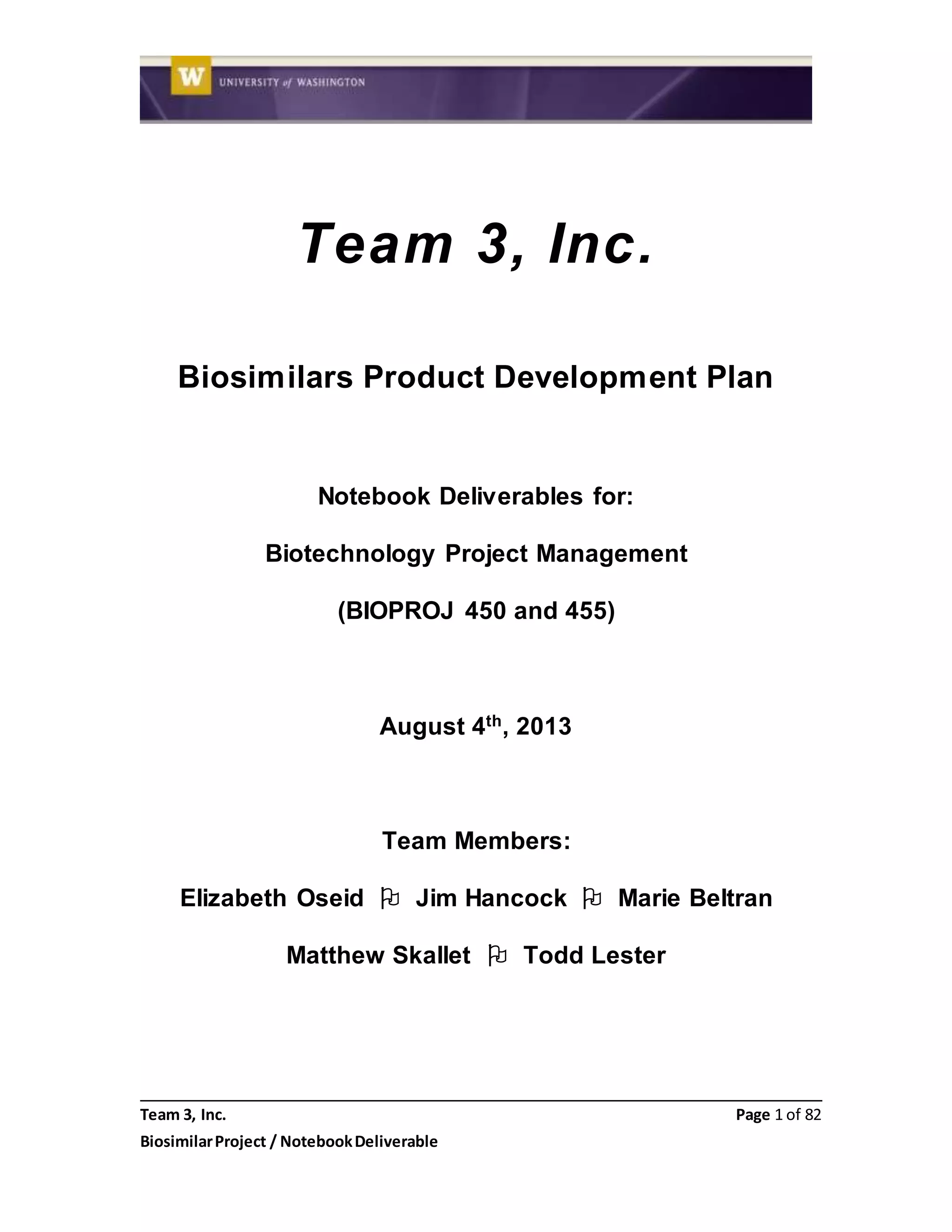 Team 3 UW Biotechnology Project Management Capstone | DOCX