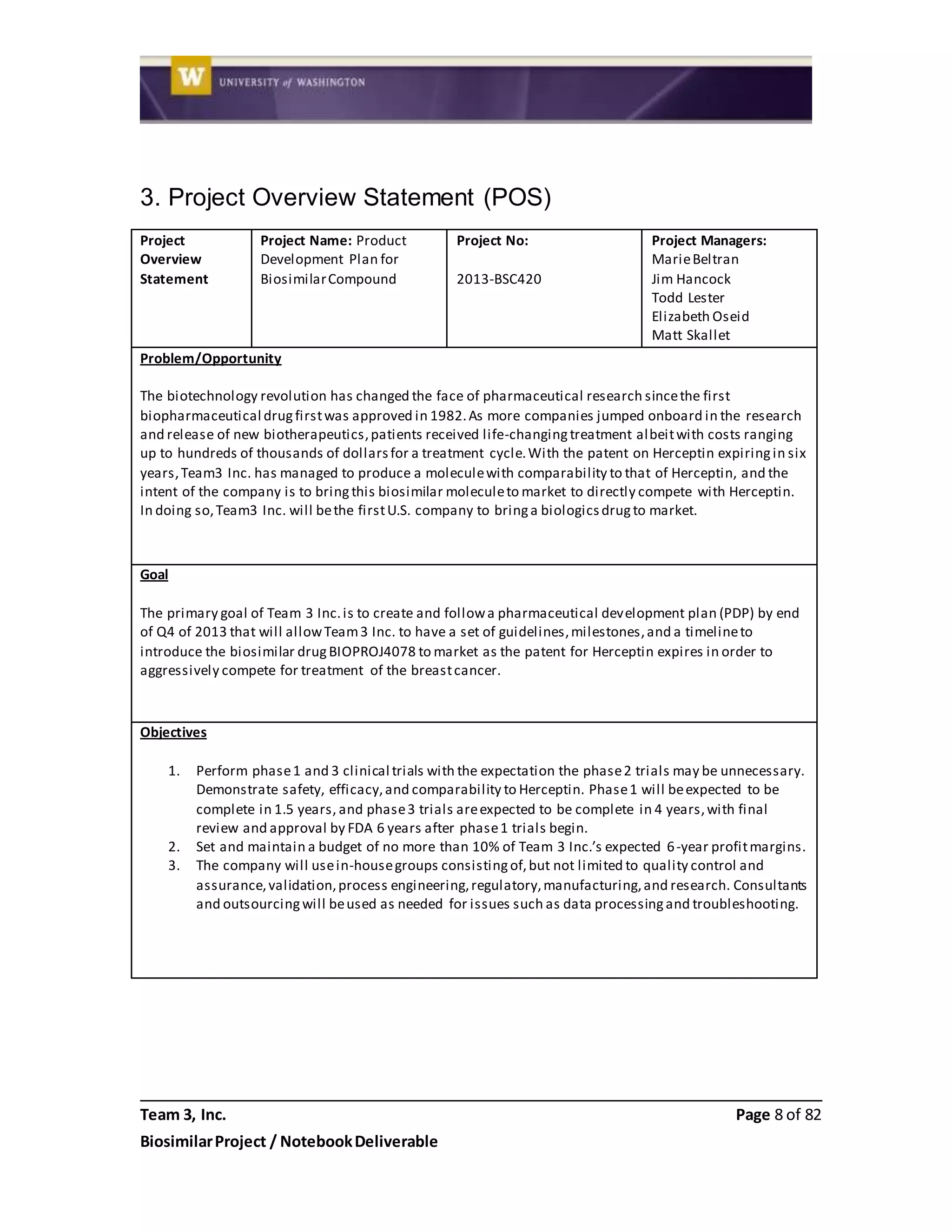 Team 3 UW Biotechnology Project Management Capstone | DOCX
