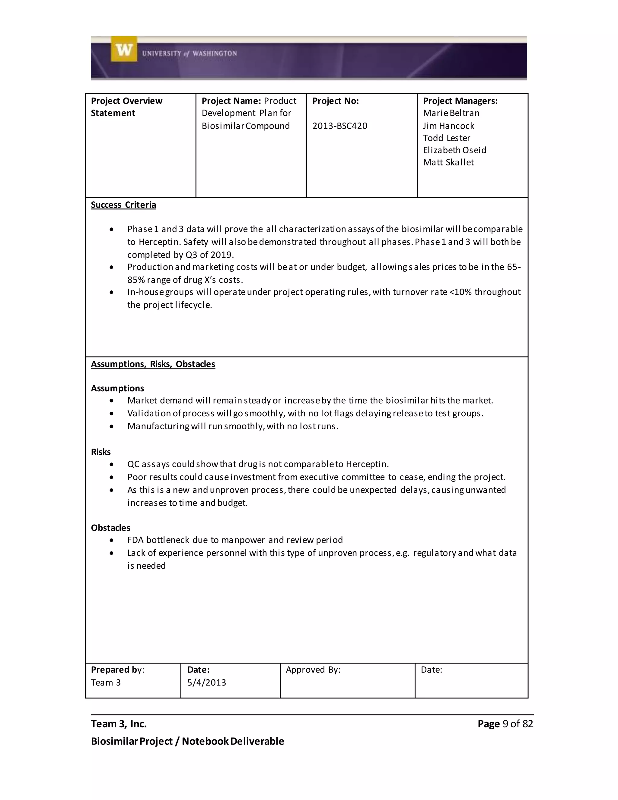Team 3 UW Biotechnology Project Management Capstone | DOCX