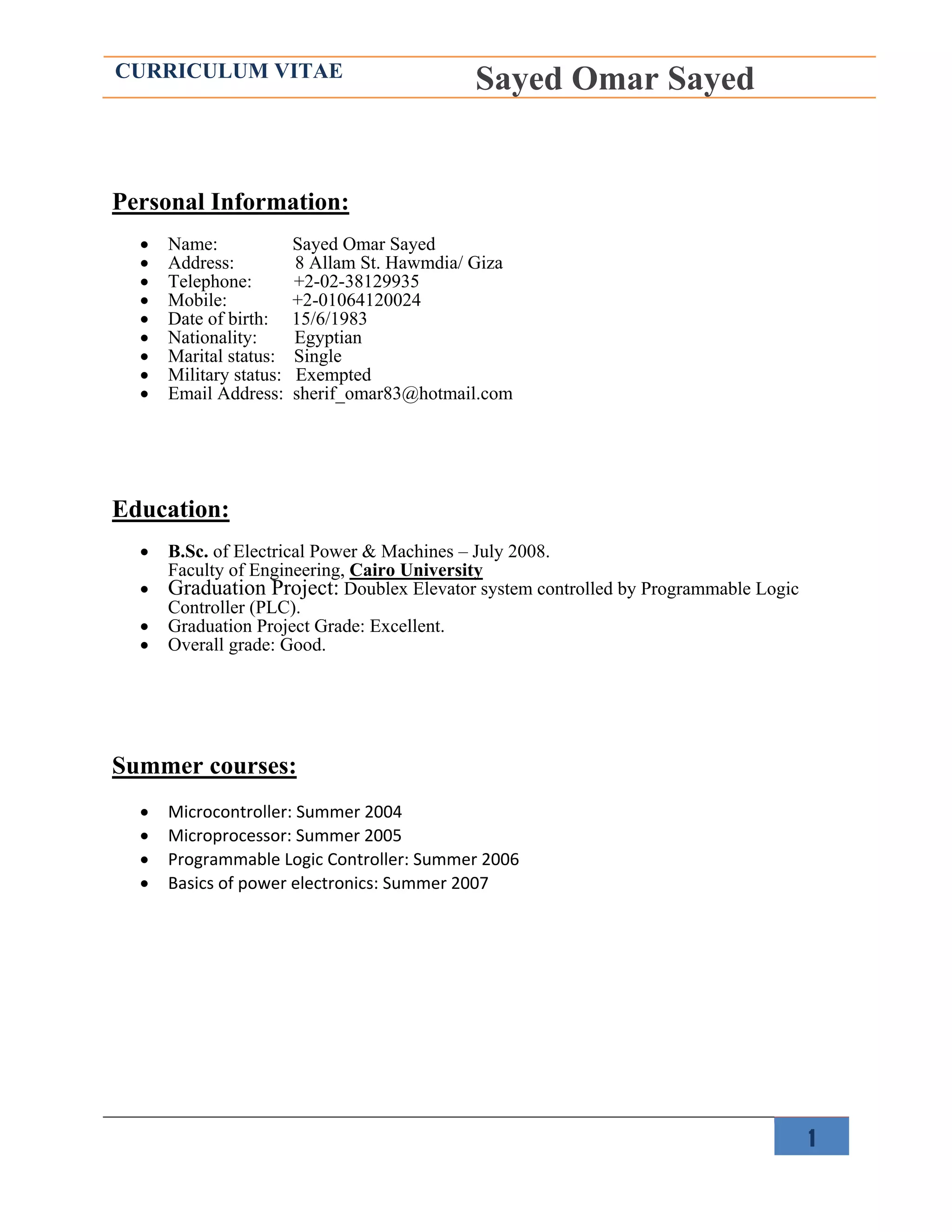Sayed_Omar's C.V | PDF