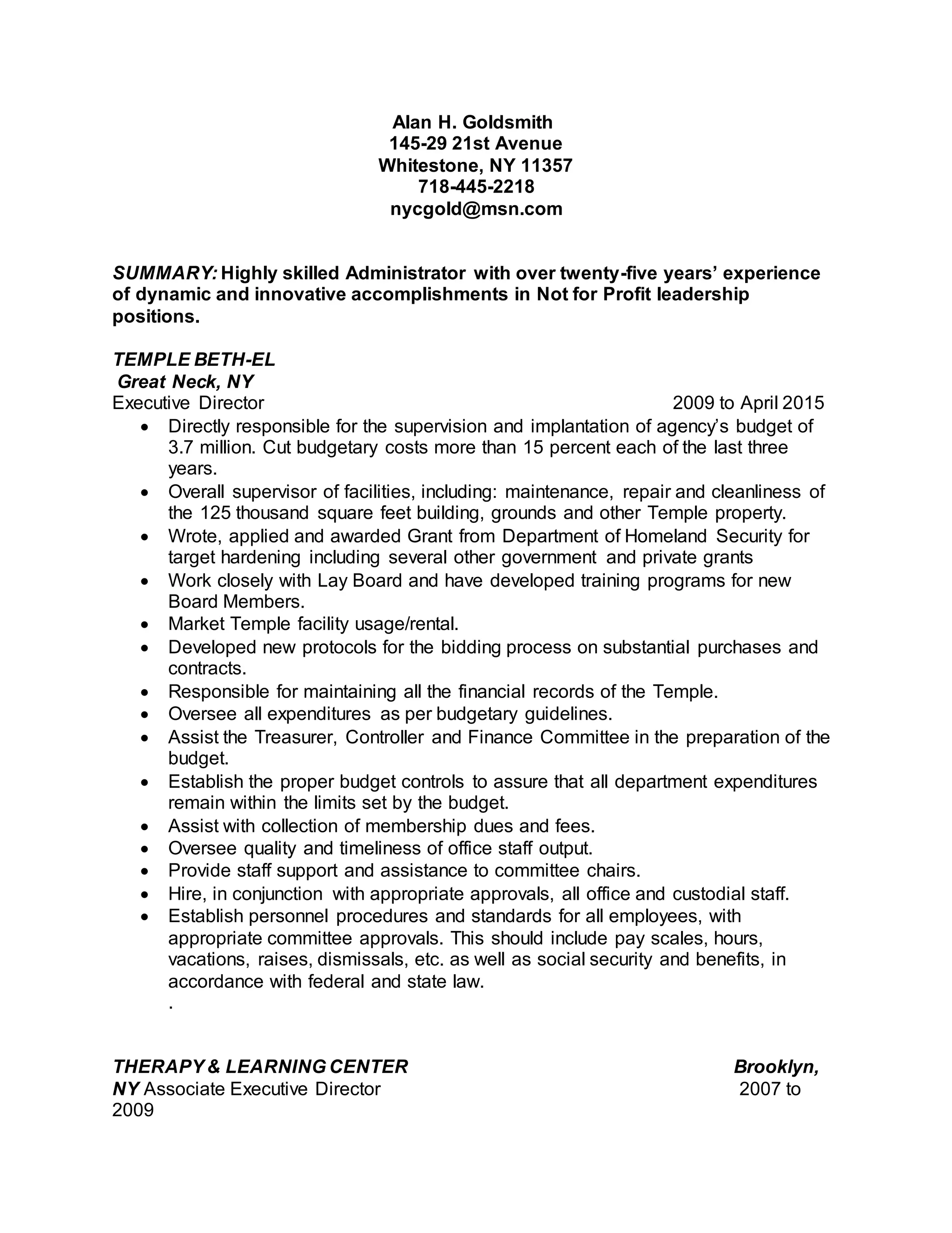 Alan H Goldsmith Resume 2015 | DOCX | Business Accounting & Finance ...