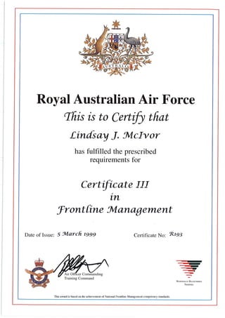 990305 Cert III in Frontline Management | PDF