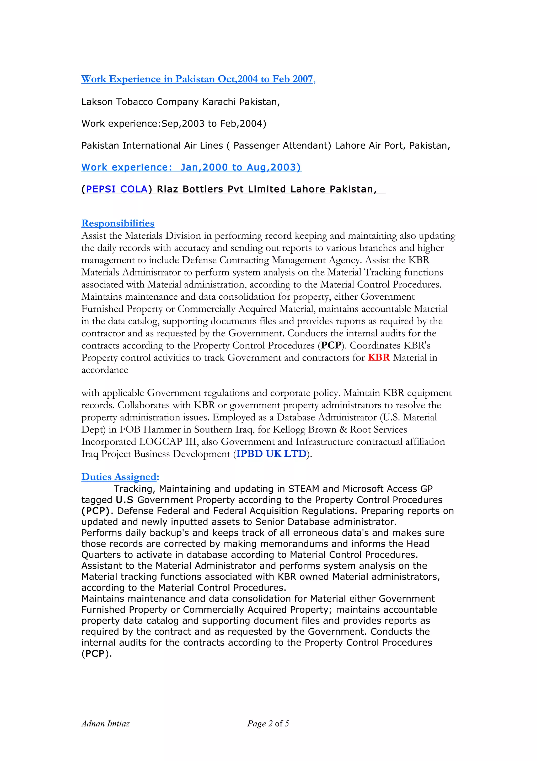 ADNAN NEW C.V | DOC | Business | Business and Finance