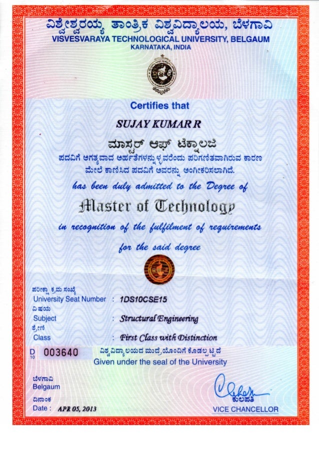 Attested Mtech certificate (Sujay Kumar) Attested Mtech certificate (Sujay Kumar)