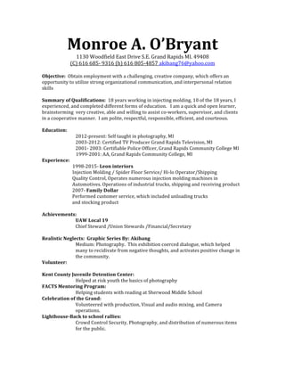 Monroe A. O'Bryant Job dual Resume new updated | PDF