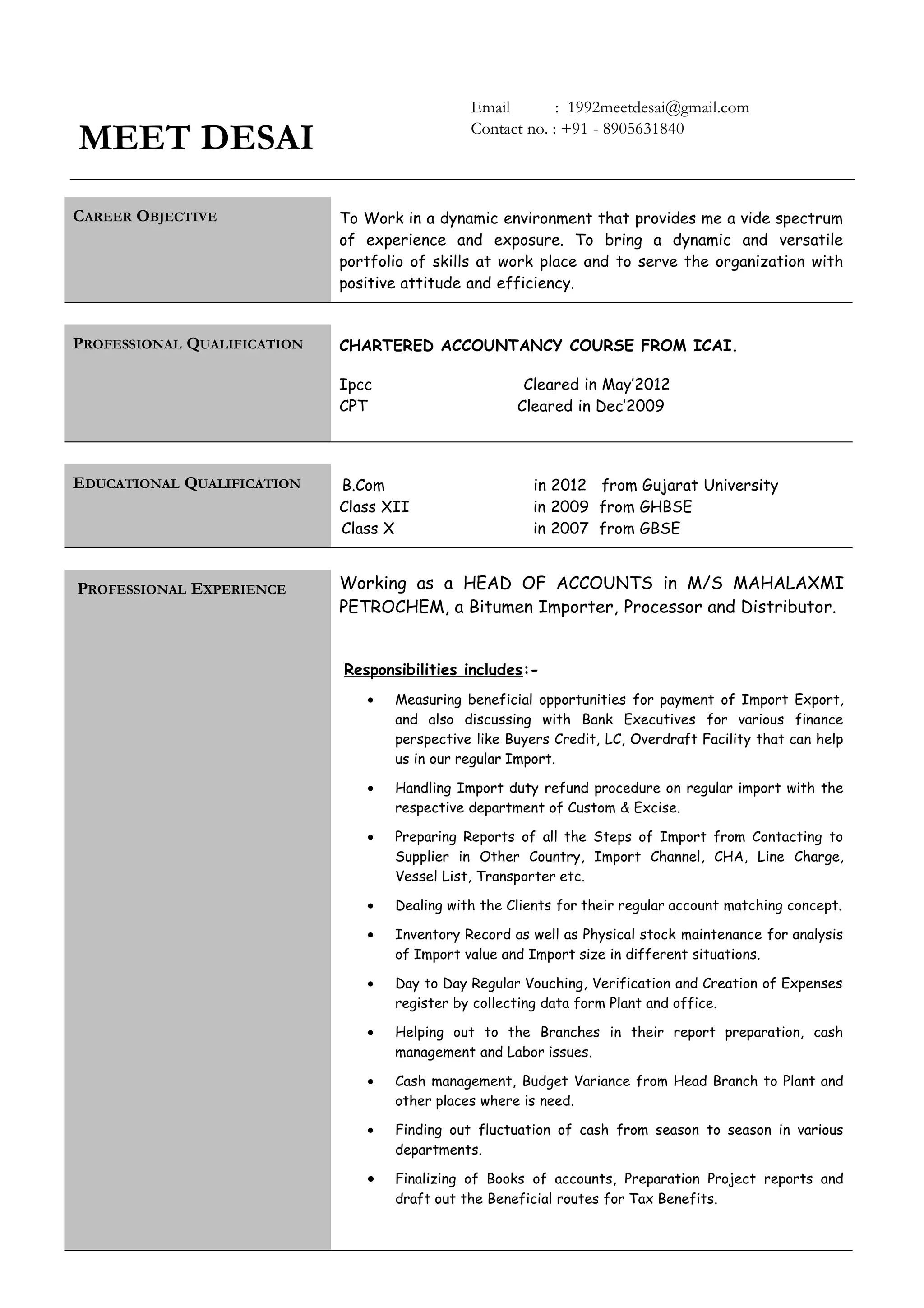 RESUME - MEET DESAI | PDF