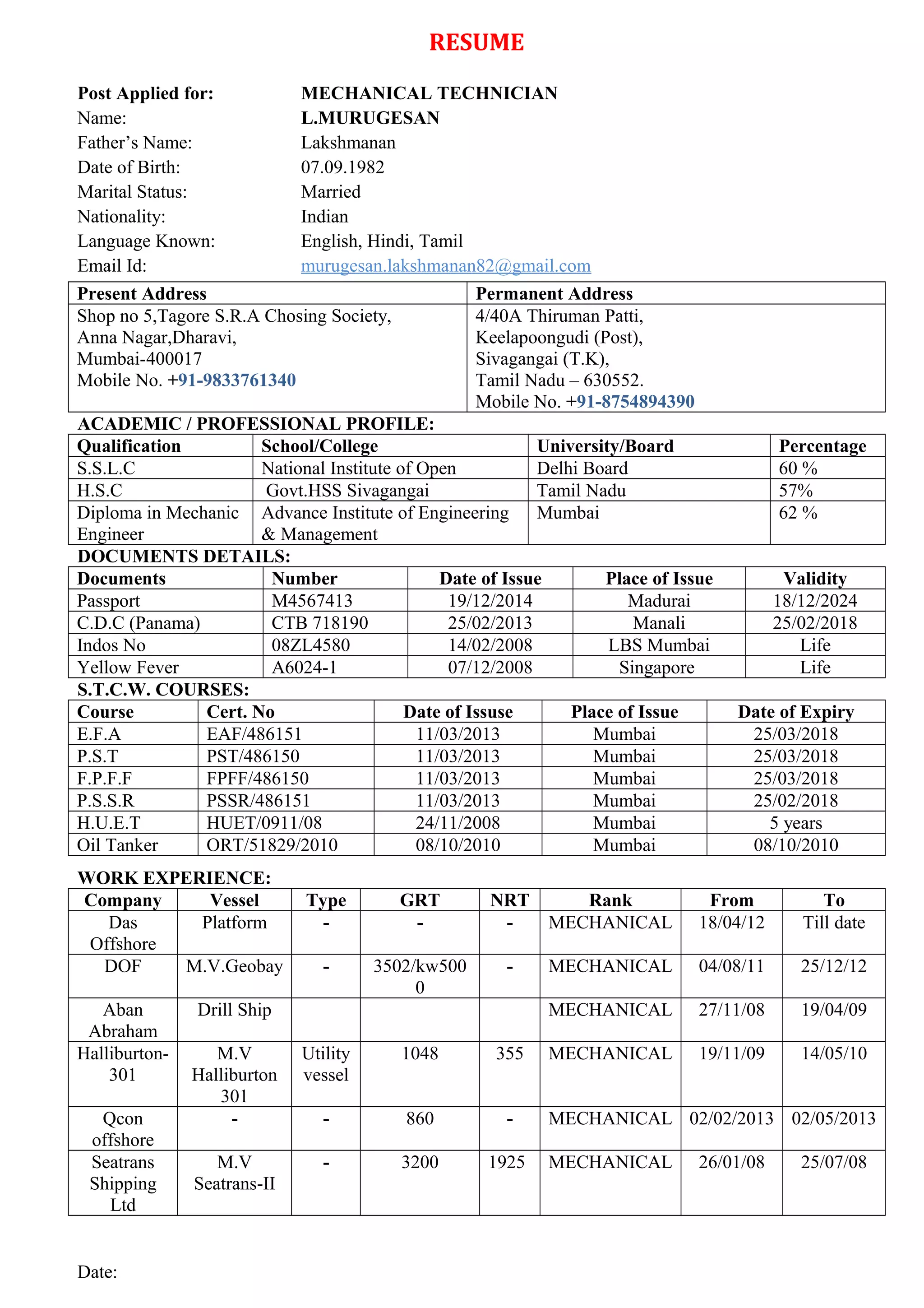 Resume Mechcanical | DOC