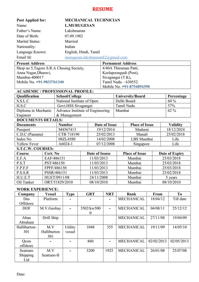 Resume Mechcanical | DOC