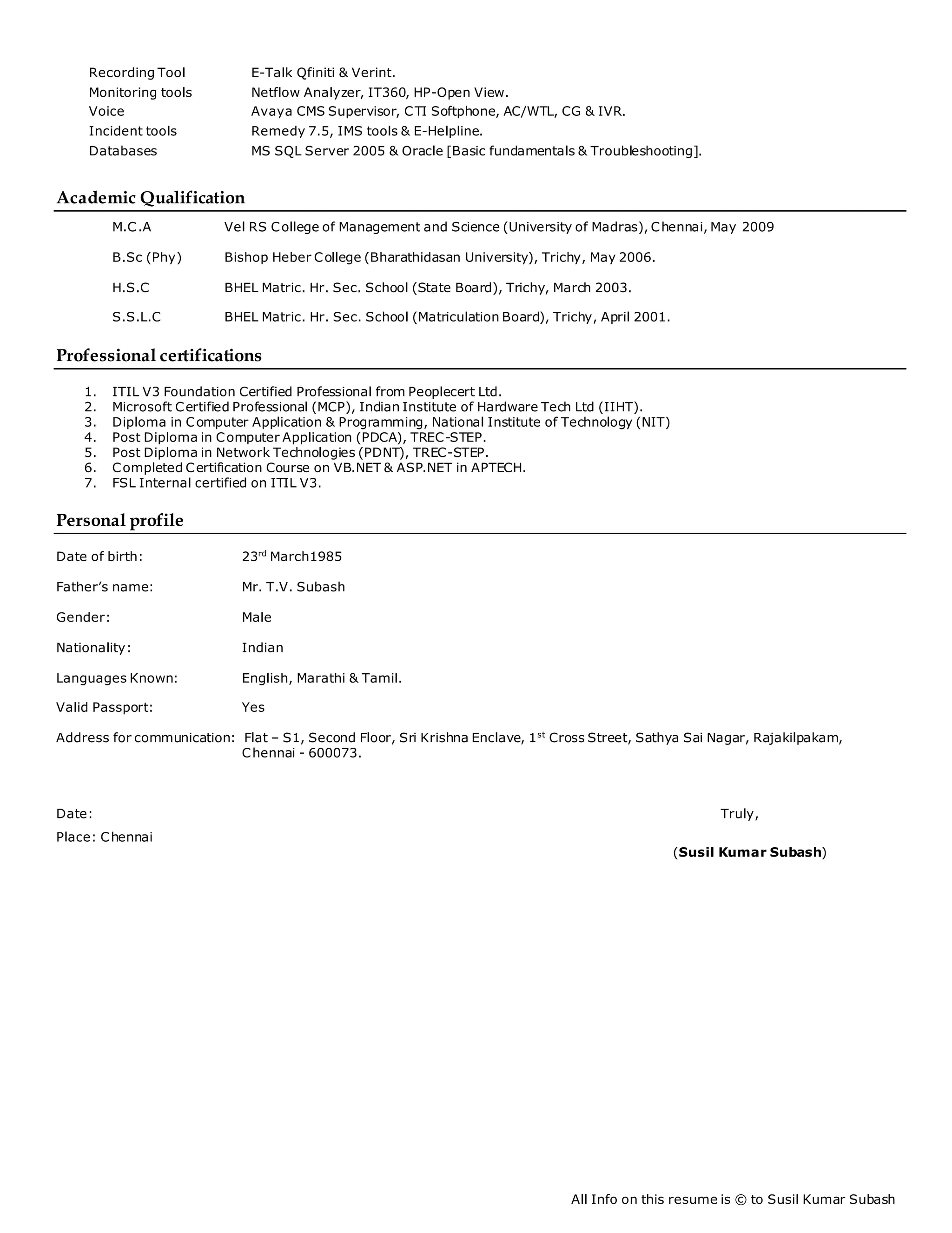 Susil Kumar Subash 6.5+ Yrs Exp_OM | PDF