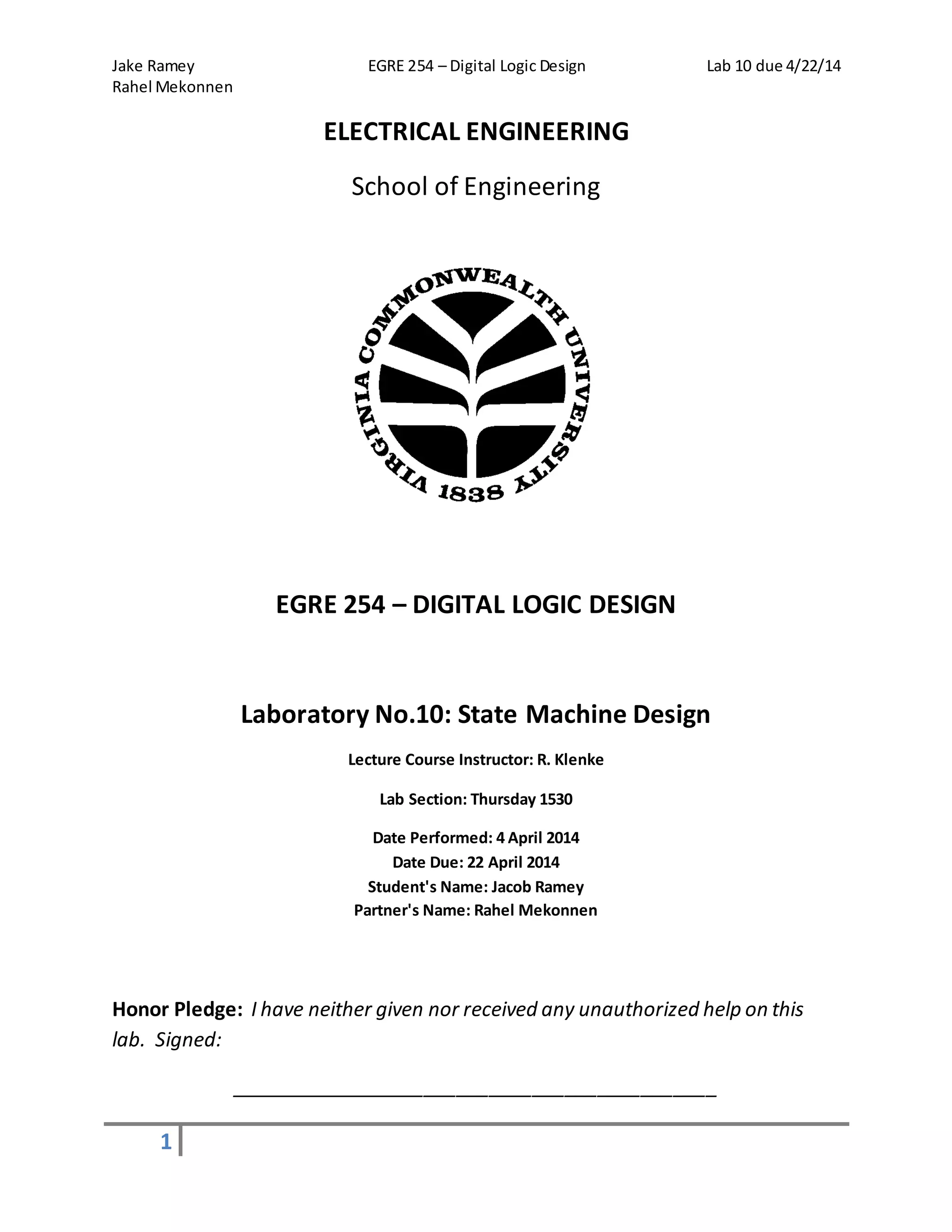 State Machine Design - Traffic Light Controller EGRE 254 | PDF