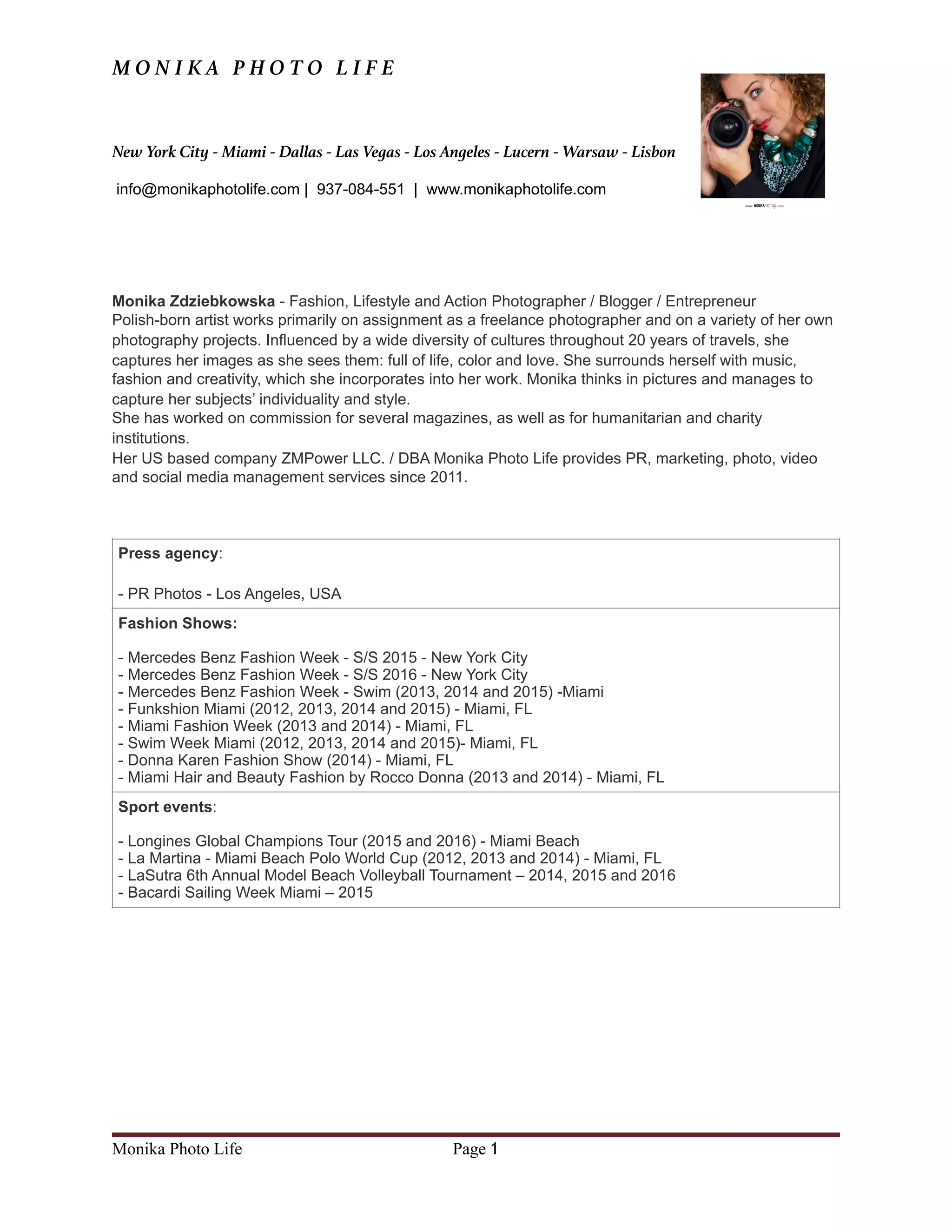 Monika Zdziebkowska-MonikaPhotoLife-PT-Resume2016 | PDF