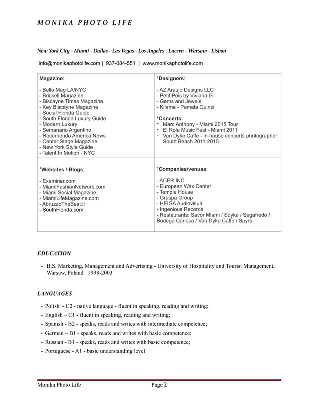 Monika Zdziebkowska-MonikaPhotoLife-PT-Resume2016 | PDF