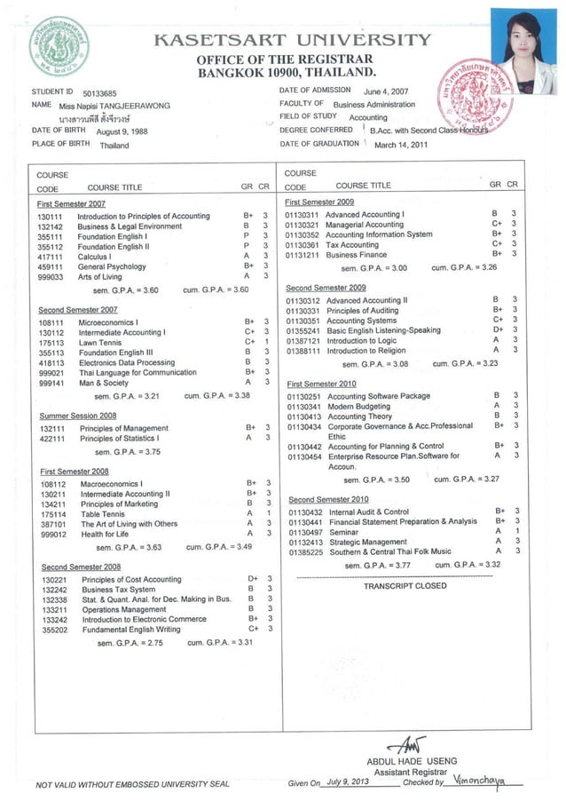 Bachelor Transcript_Napisi | PDF