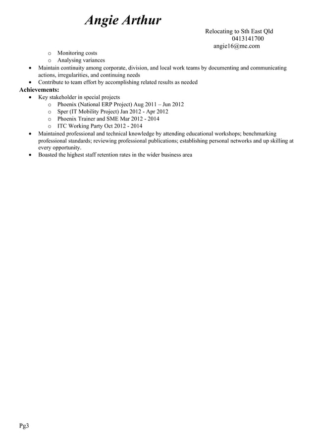 Angie Arthur - CV | DOC | Career Planning | Careers