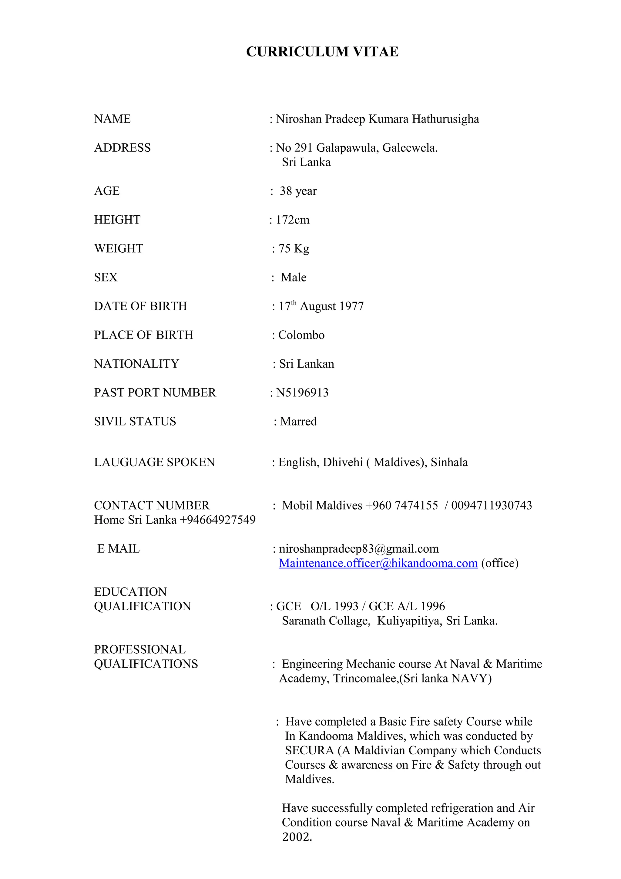 niroshan new cv (3) | PDF