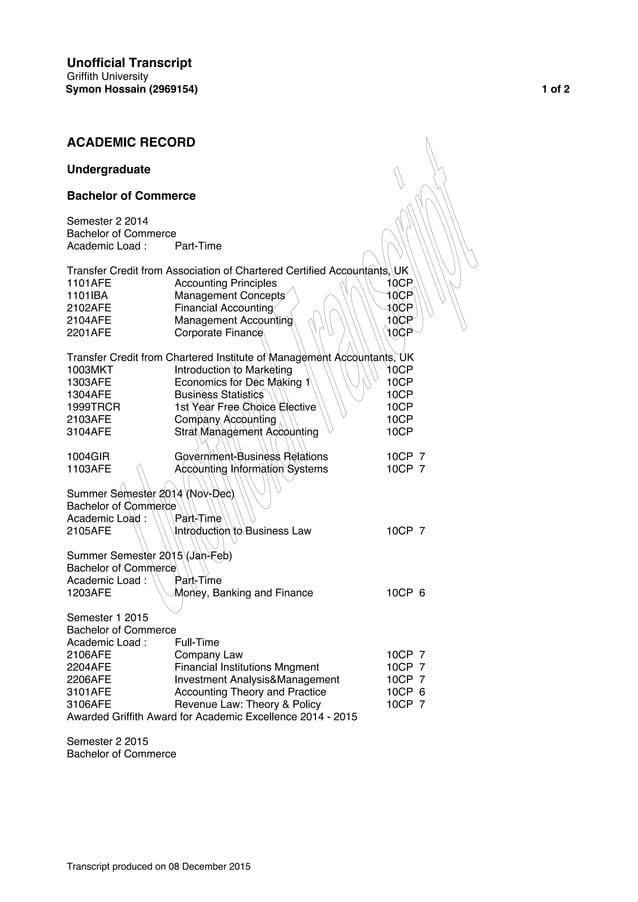 Academic Transcript | PDF