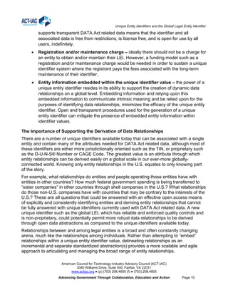 Unique Entity Identifiers and the Global Legal Entity Identifier - CT ...