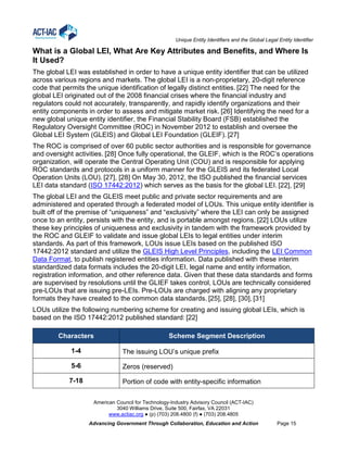Unique Entity Identifiers and the Global Legal Entity Identifier - CT ...