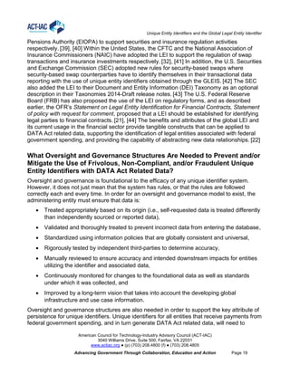 Unique Entity Identifiers and the Global Legal Entity Identifier - CT ...