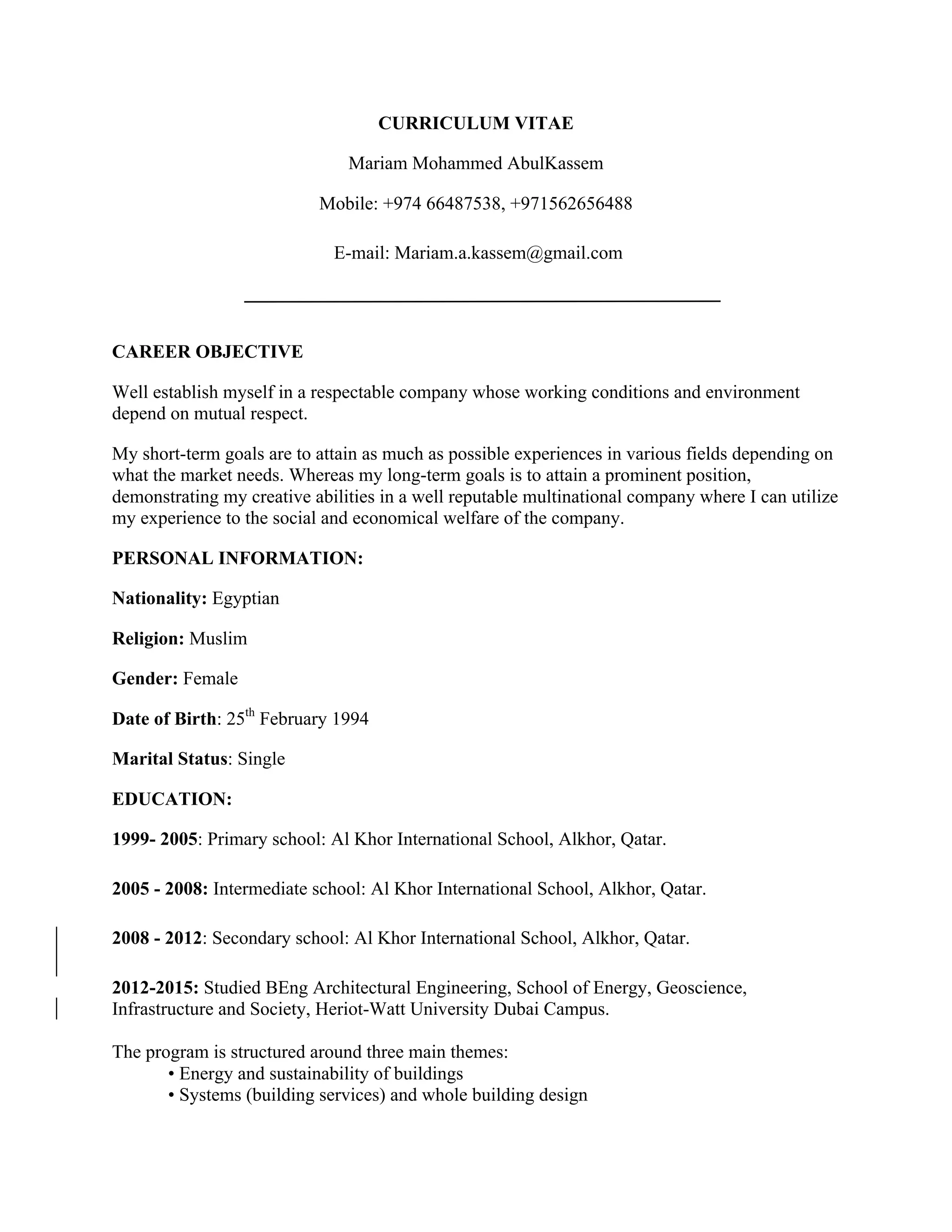 Curriculum Vitae Mariam-2 | PDF