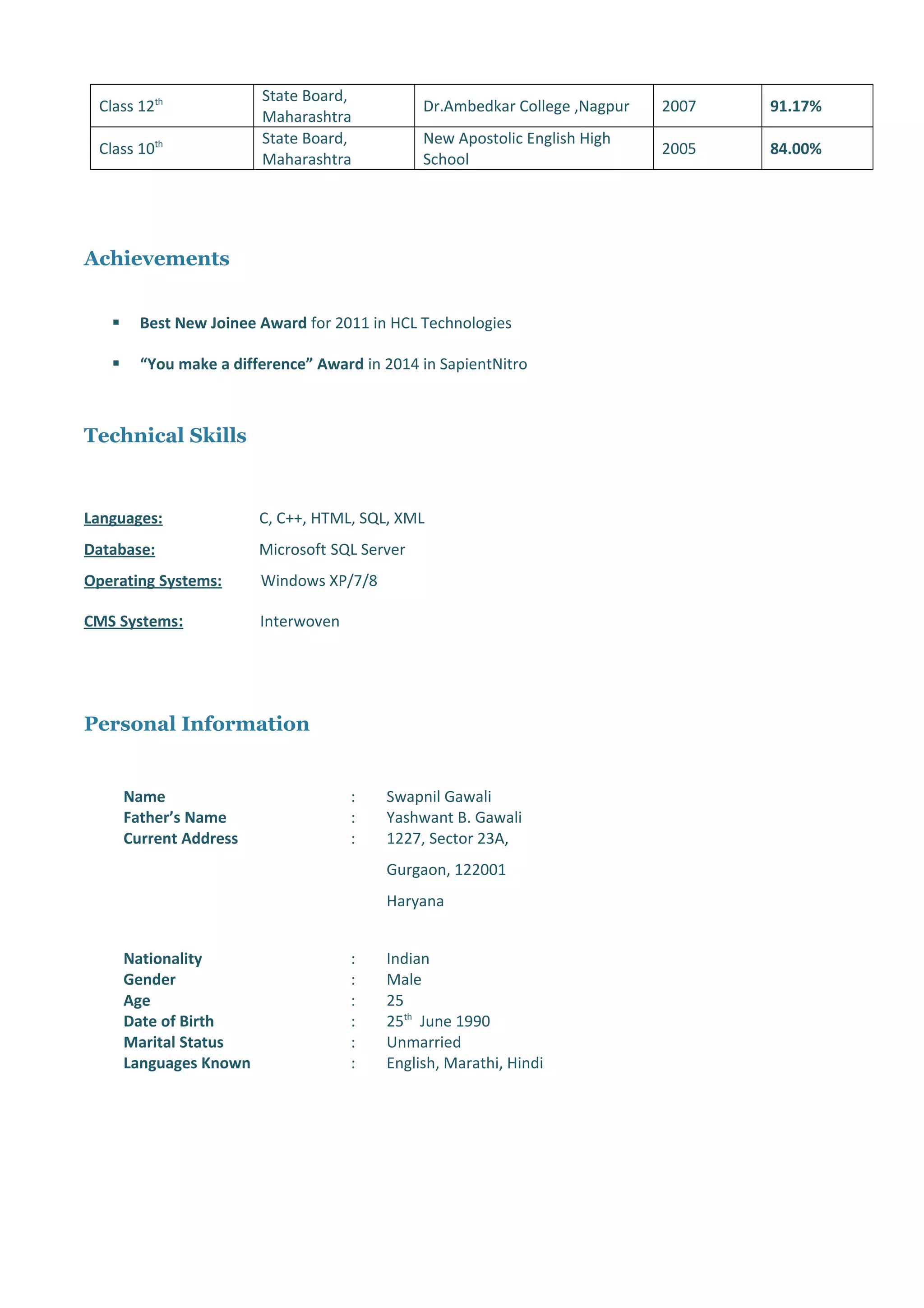 Swapnil Gawali Resume (2) | PDF