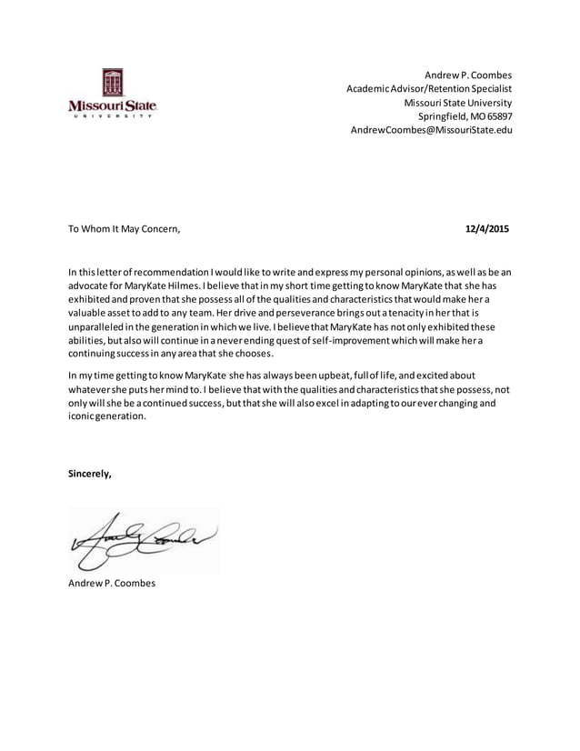 Reccomendation Letter - MaryKate Hilmes | DOCX