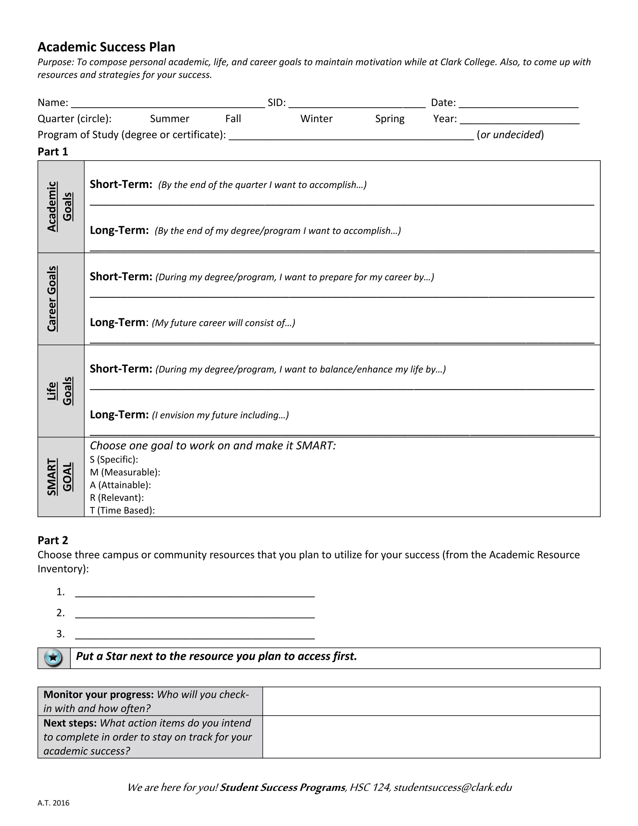 Academic Success Plan May 2016 | PDF