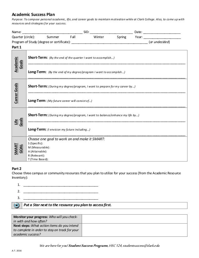 Academic Success Plan May 2016 Academic Success Plan May 2016