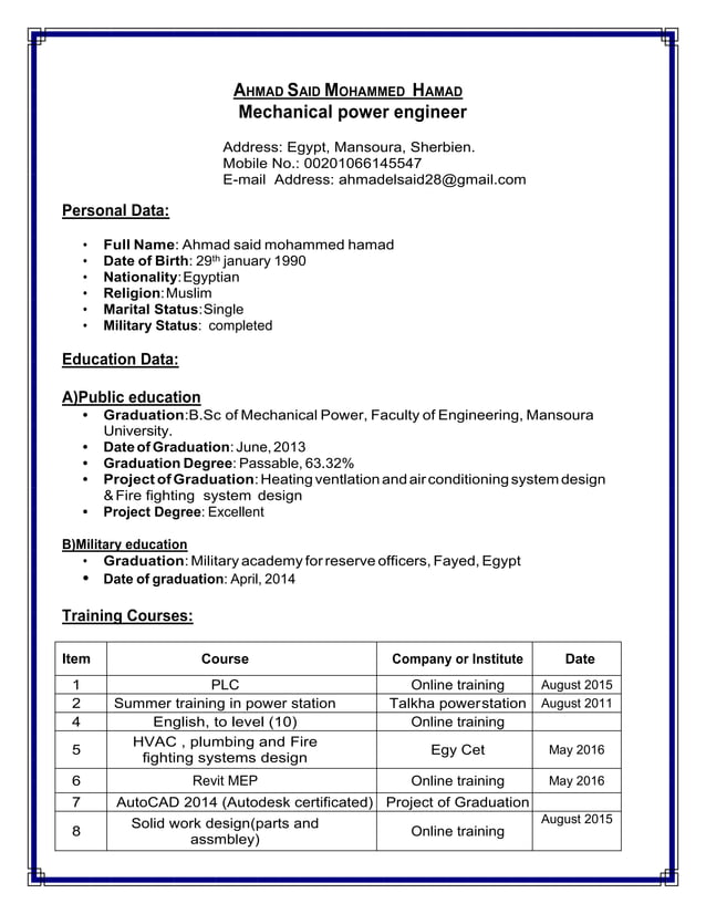 mech eng ahmad said cv | PDF