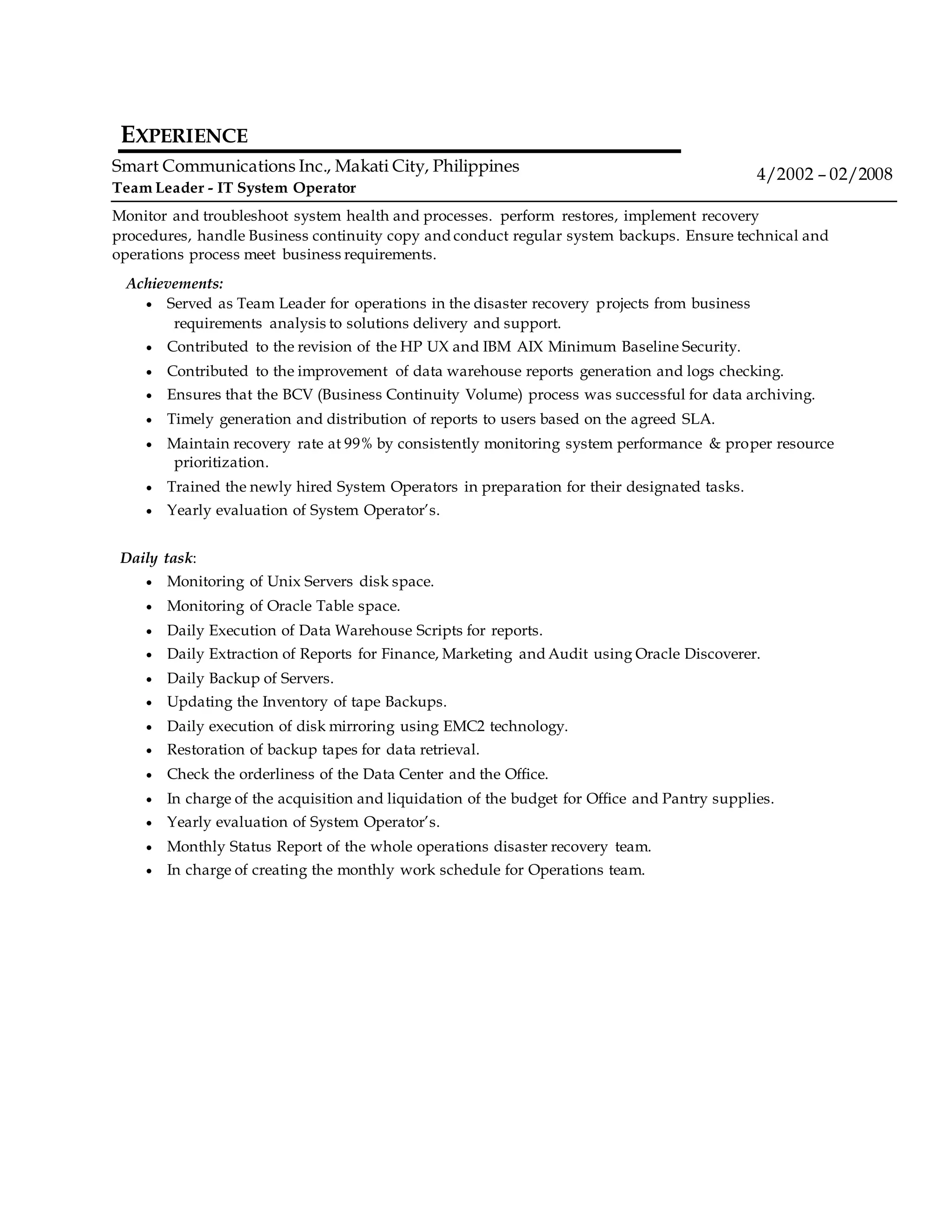 Experience Smart Communication Inc | DOCX