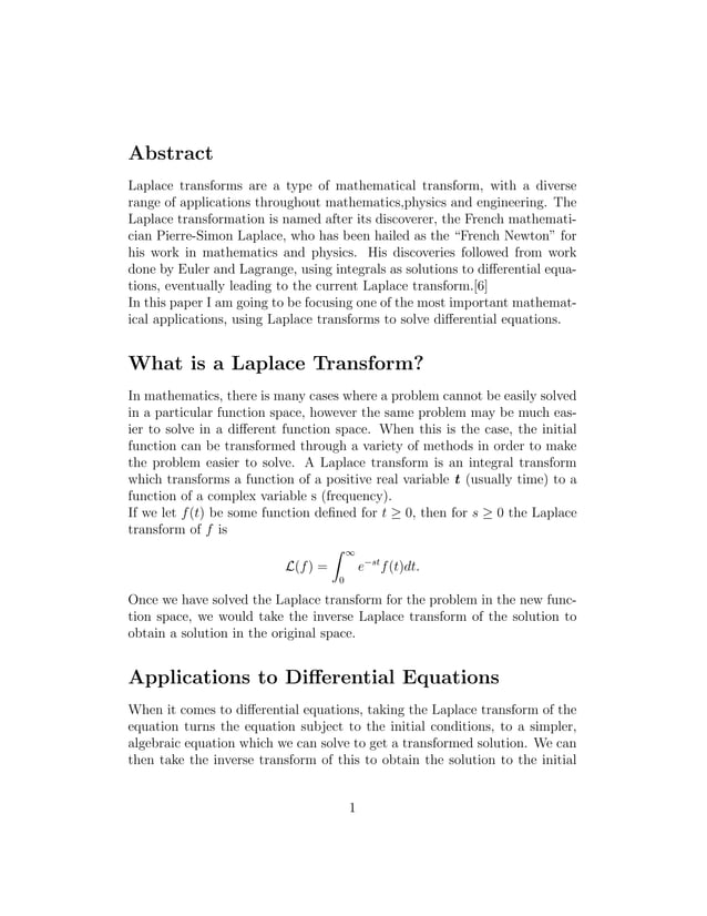 Using Laplace Transforms to Solve Differential Equations | PDF