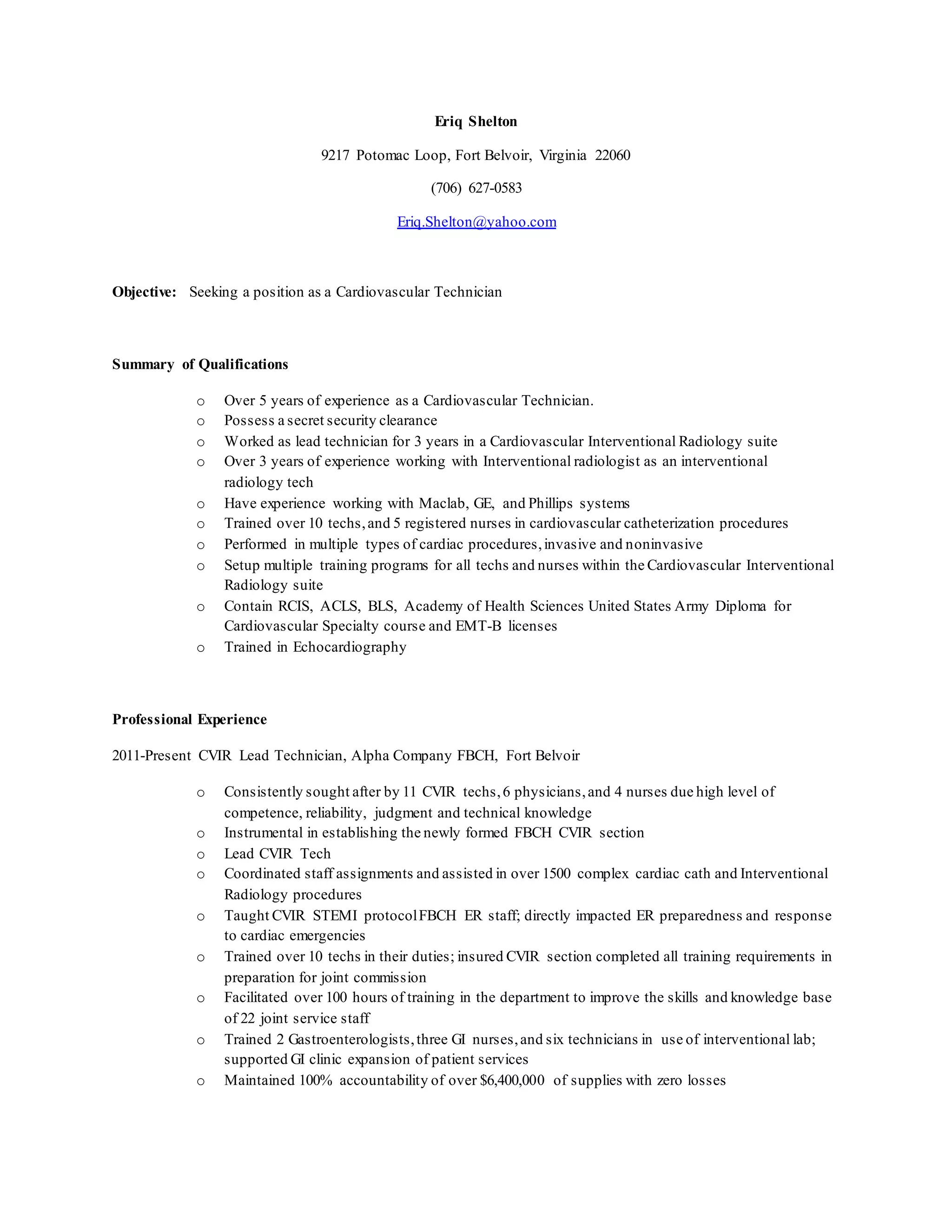 Eriq Shelton resume rcis | DOCX