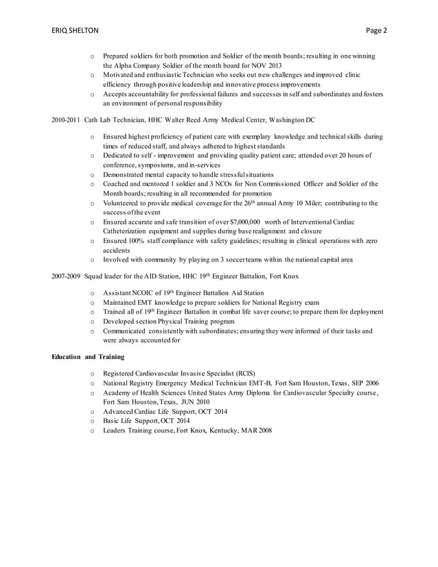Eriq Shelton resume rcis | DOCX | Heart and Cardiovascular Diseases | Diseases and Conditions