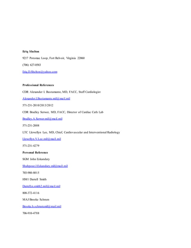Eriq Shelton resume rcis | DOCX | Heart and Cardiovascular Diseases | Diseases and Conditions