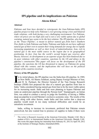 Aleena Khan - IPI pipeline and its implications on Pakistan | PDF