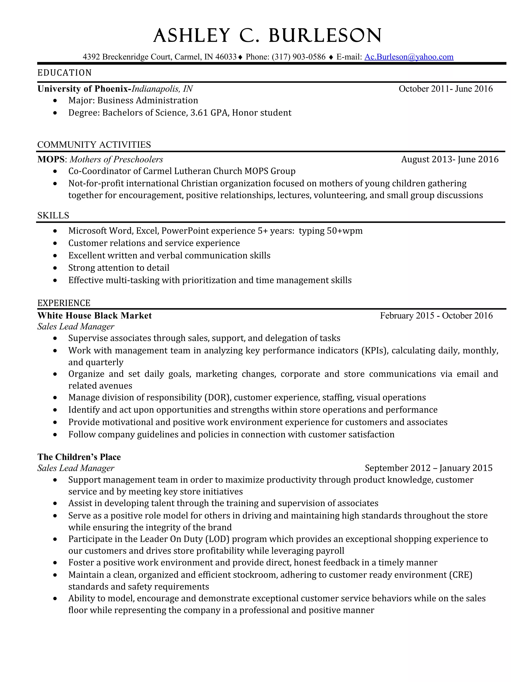 Ashley C Burleson Resume 2016 | DOC