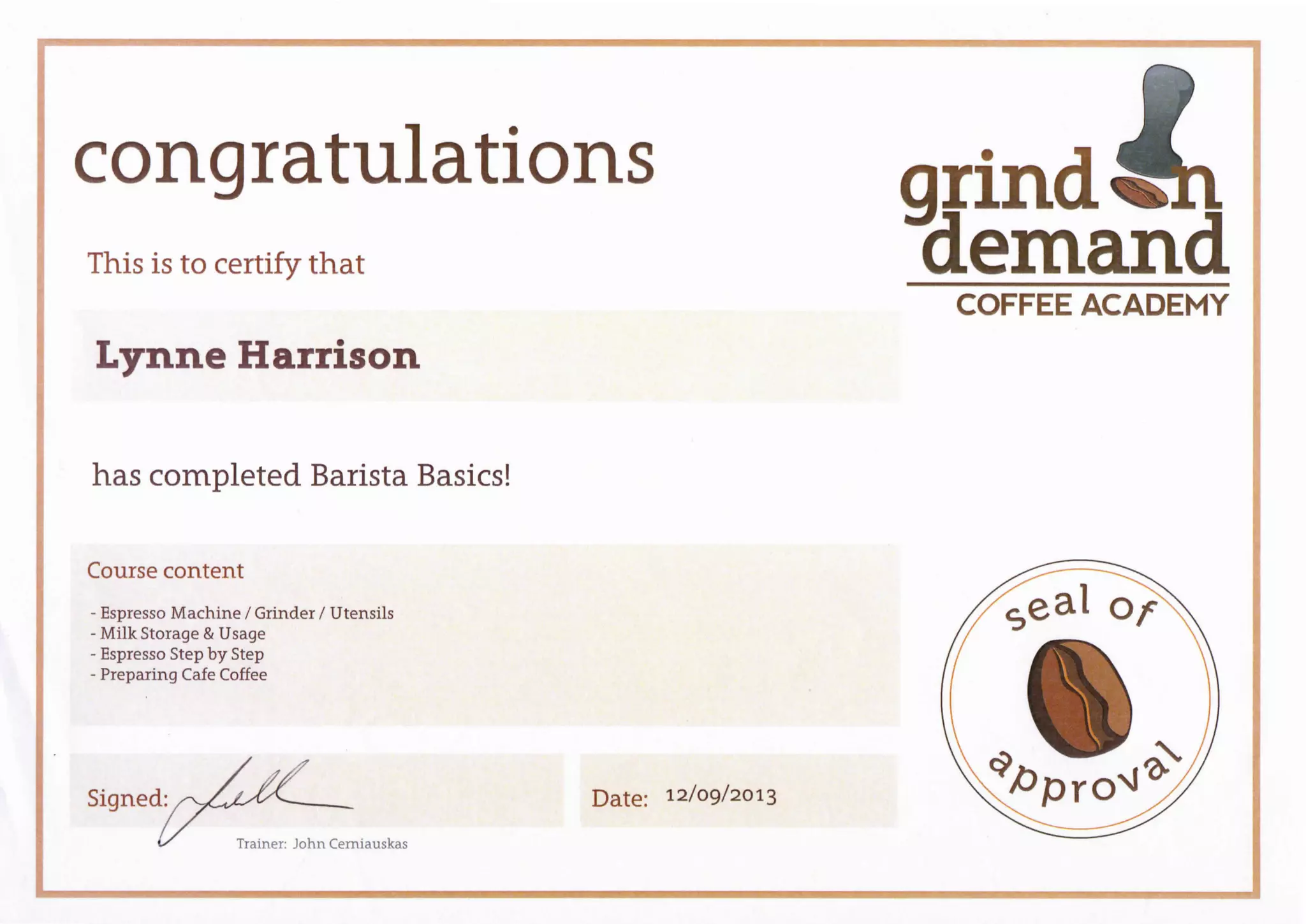 Barista Certificate | PDF