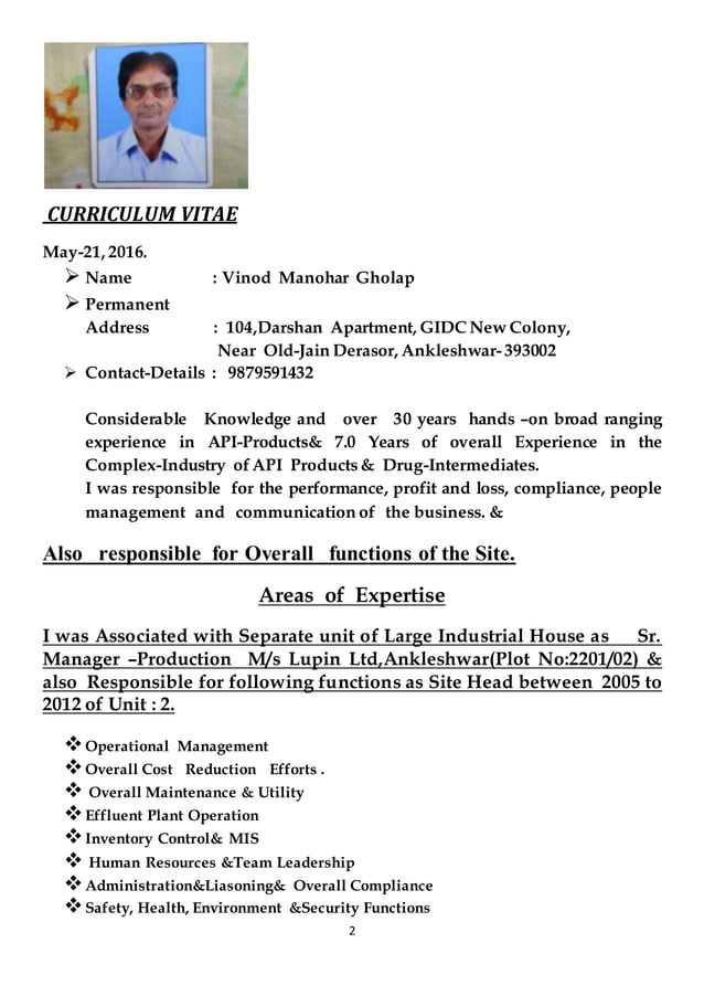 Cover Letter &C.V. of Vinod Gholap | PDF