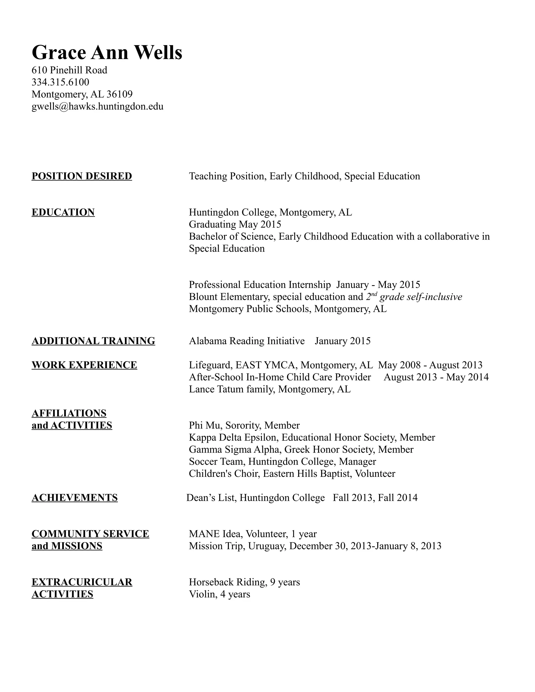 Grace Ann Wells - RESUME | DOC
