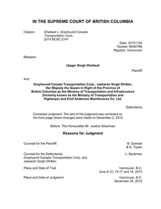 Dhaliwal v. Greyhound (2015 BCSC 2147) | PDF