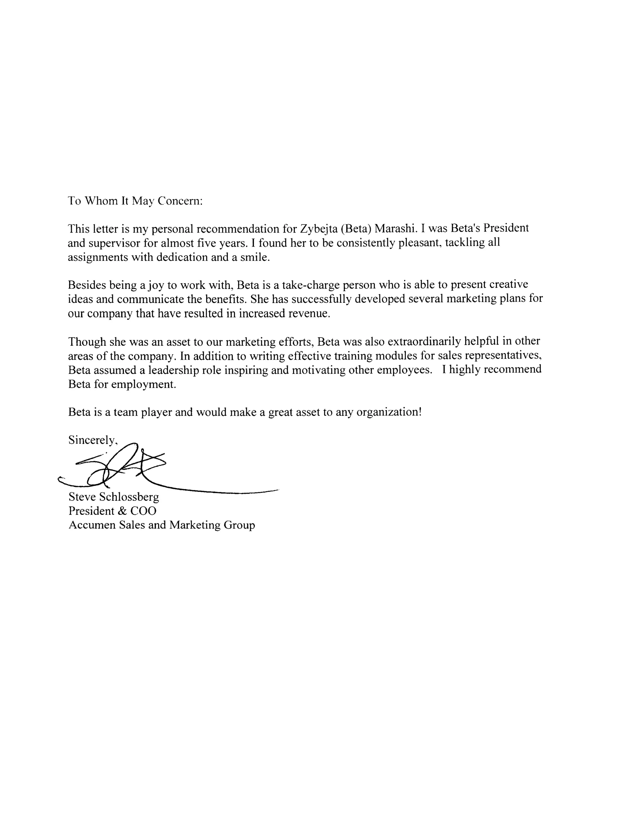 Letter of Recomandation from Accumen | PDF