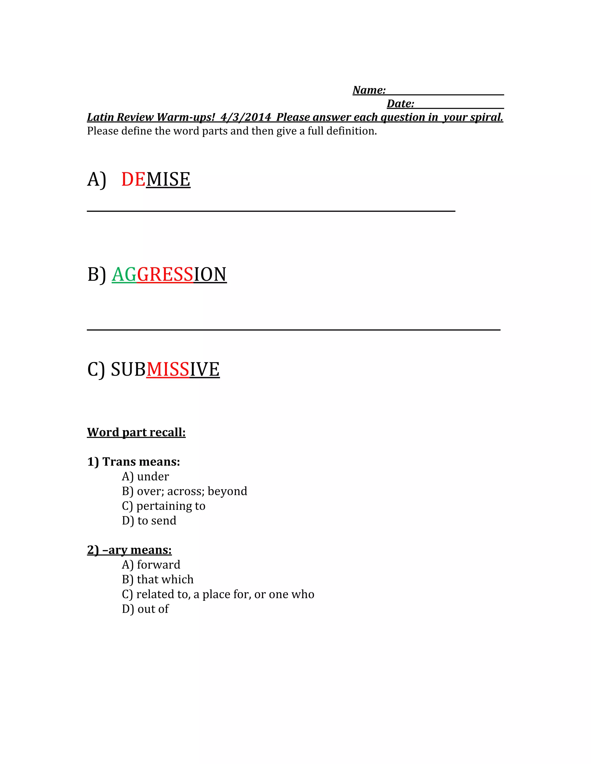 3 bears latin story revised | DOC