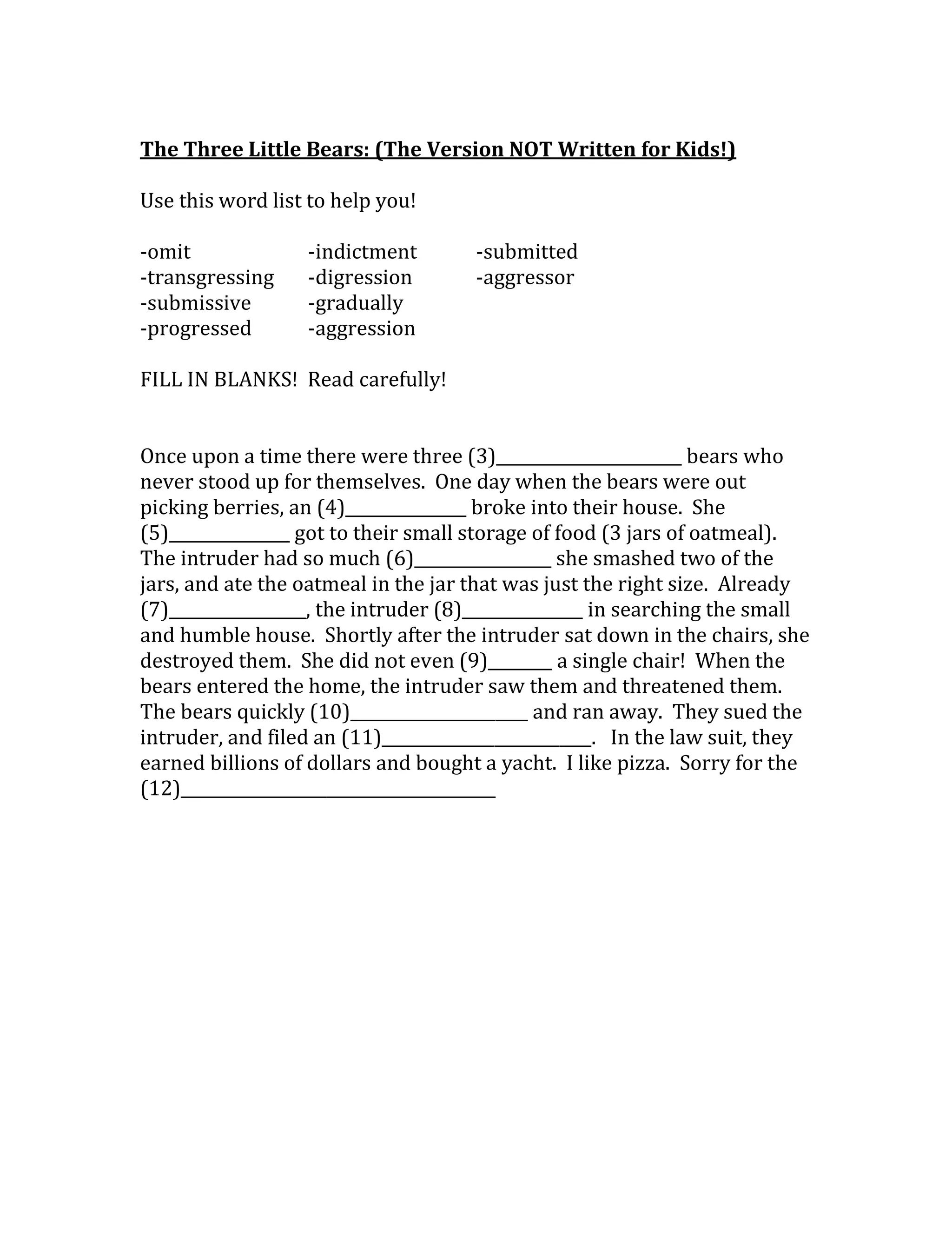 3 bears latin story revised | DOC