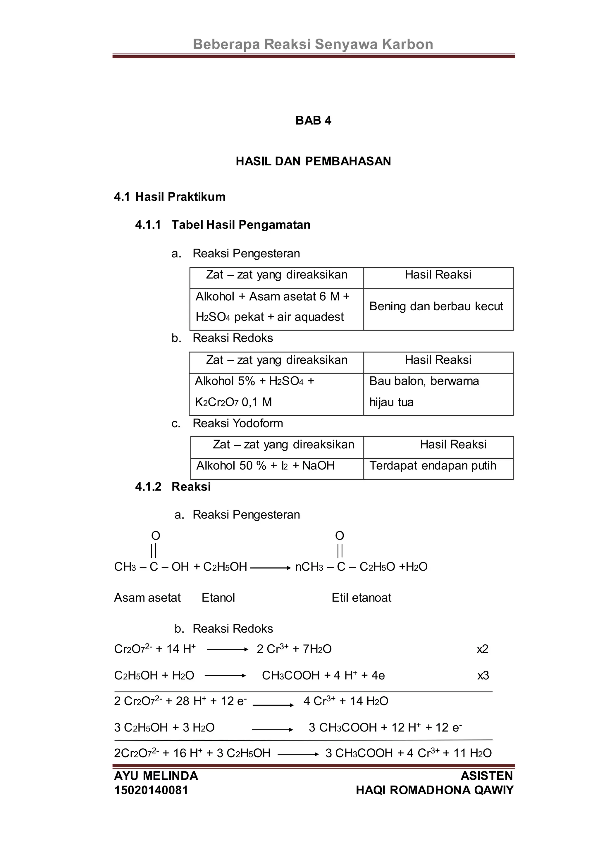 3 beberapa reaksi senyawa karbon | DOCX