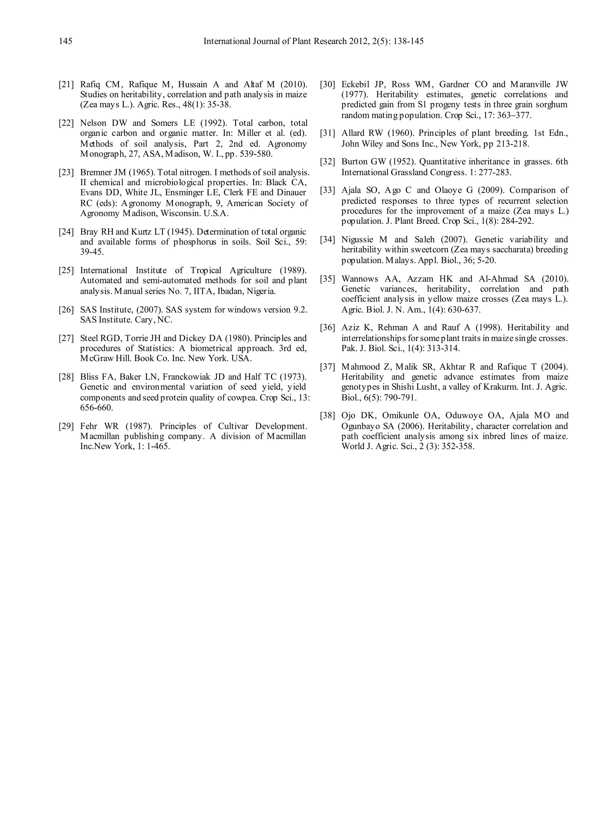 Heritability and Genetic Advance for Grain Yield and its Component Characters in Maize (Zea Mays ...