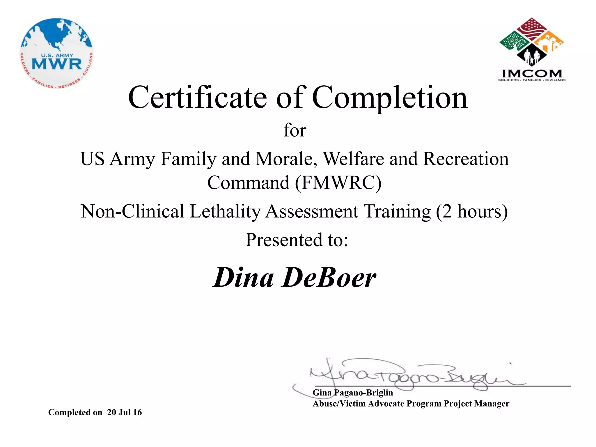 Lethality Assessmt Certificate | PDF