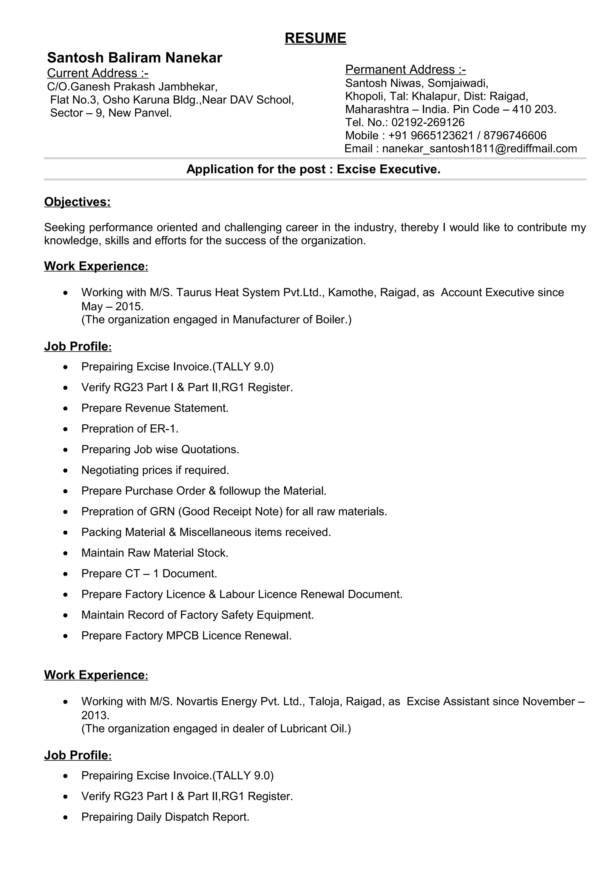 TAURUS Santosh_Nanekar - Assistant - Panvel - | DOC