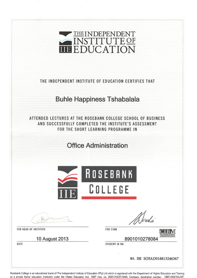 BHT Office Admin Certificate | PDF