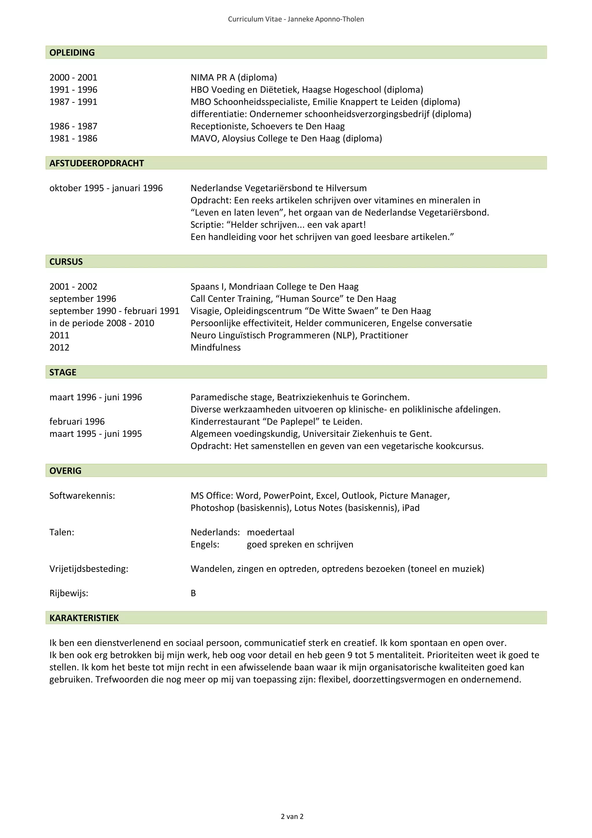 Curriculum Vitae J. Aponno-Tholen | PDF