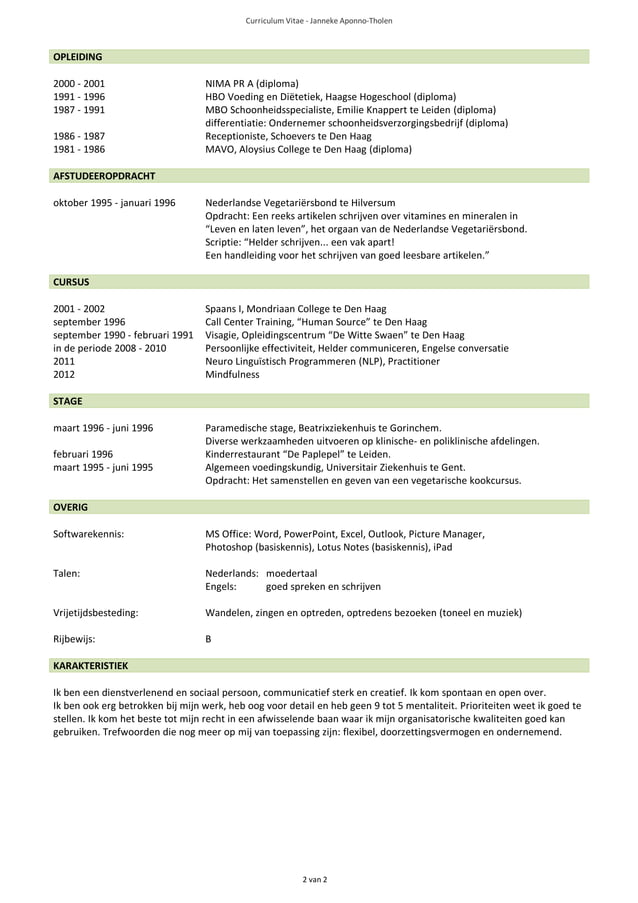 Curriculum Vitae J. Aponno-Tholen | PDF